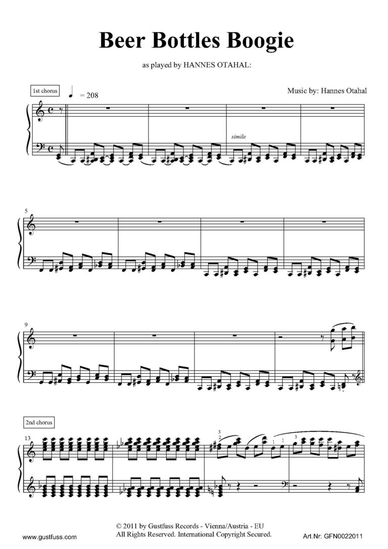 Beer Bottles Boogie – music sheet download | Gustfuss Records